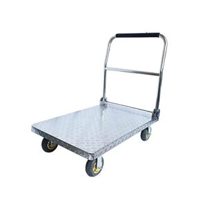 generic push cart dolly push cart stainless steel trolley heavy duty load capacity platform truck with foldable handle and silent swivel wheels for moving pla, 440lb