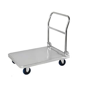 flatbed hand cart stainless steel platform truck foldable handle thicken panel for luggage tools appliances transport high bearing capacity push cart heavy duty flatbed cart (color : 201, si