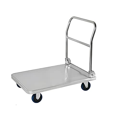 Flatbed Hand Cart Stainless Steel Platform Truck Foldable Handle Thicken Panel for Luggage Tools Appliances Transport High Bearing Capacity Push Cart Heavy Duty Flatbed Cart (Color : 201, Si