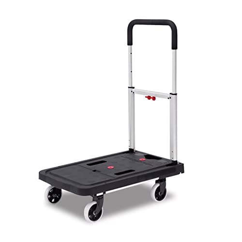 Generic Flatbed Hand Cart Platform Truck with Plastic Panel Adjustable Handle for Baggage Parcel Moving Transport Foldable Hand and Wheels Push Cart Heavy Duty Flatbed Cart (Color : Black)