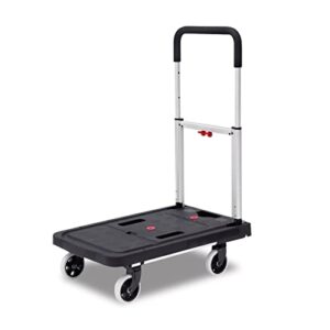 generic hand truck platform truck with plastic panel adjustable handle for baggage parcel moving transport foldable hand and wheels push cart utility cart (color : black)