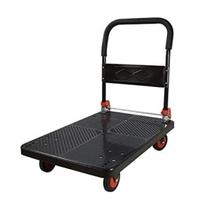 hand trucks silent platform truck moving push cart with foldable handle and mute swivel wheels for home office 440lbs weight capacity push cart (color : blackwheel)