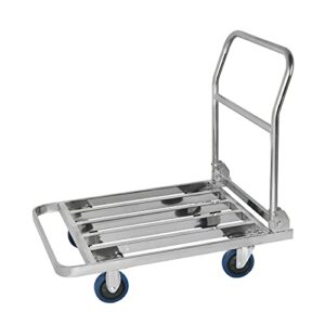 flatbed hand cart foldable hand truck heavy duty stainless push cart flatbed trolley with hollow out platform for luggage baggage moving transport heavy duty flatbed cart (size : 60 * 90)