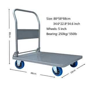 Generic Platform Hand Truck Heavy Trailer Steel Platform Cart with Handle and Silent Wheels for Warehouse Airport Moving Large Load Capacity Folding Hand Truck Push Dolly for Loading (Size : 5in-550