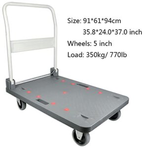 Generic Platform Trucks Portable Platform Truck Plastic Panel Push Cart with Metal Foldable Handle Flatbed Hand Trolley for Warehouse Factory Moving Platform Cart, Large