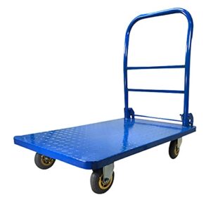 generic hand trucks push cart steel board platform truck made all of metal with flexible swivel wheels foldable handle for factory warehouse high load push cart (size : 220lb(70 * 45))