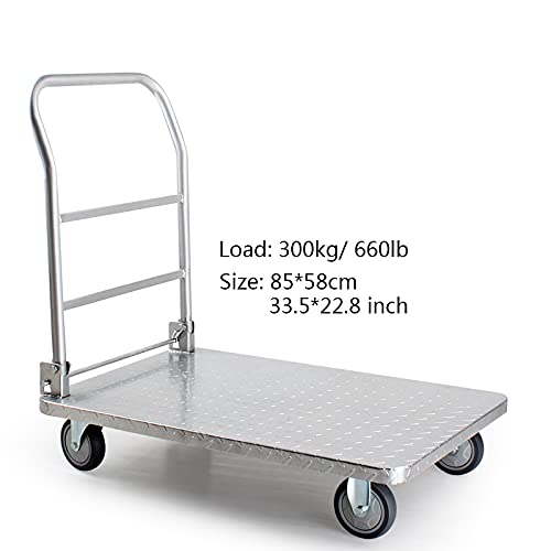 Generic Platform Hand Truck Platform Truck with Foldable Handle and 360 Degree Swivel Wheels Steel Push Hand Cart for Loading and Storage Hand Truck Push Dolly for Loading (Size : 70 * 46) (85 * 58)