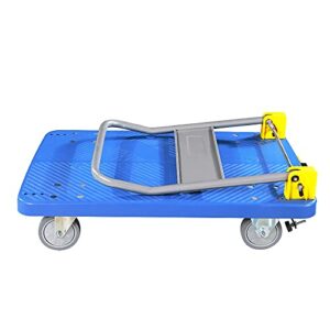 Generic Foldable Push Hand Cart Foldable Platform Truck Plastic Deck Push Cart Metal Handle Hand Trolley for Moving Transport Silent Wheels Fit Outdoor and in, Large