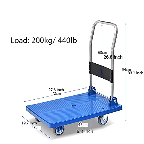 Generic Platform Hand Truck Platform Hand Truck Folding Moving Trolley with Quiet Wheels for Warehouse Restaurants Small Cart 440lbs Weight Capacity Push Dolly for Loading (Size : 72 * 48) (Blue 72