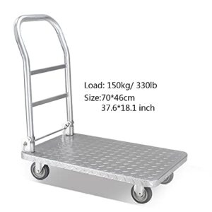 Generic Flatbed Hand Cart Platform Truck with Foldable Handle and 360 Degree Swivel Wheels Steel Push Hand Cart for Loading and Storage Hand Truck Heavy Duty Flatbed Cart (Size : 70 * 46)