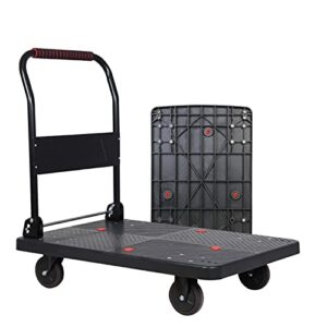 Generic Flatbed Hand Cart Foldable Platform Truck Plastic Panel Push Dolly with Foldable Handle Mute Wheels for Office Bookstore Library Supermarket Heavy Duty Flatbed Cart (Size : Mutetone)