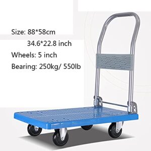 Generic Cart Platform Truck Thicken Hand Cart with 360 Degree Swivel Wheels and Foldable Handle Silent for Shopping Luggage Moving Trolley Platform Truck Cart (Size : 88 * 58-550lb)