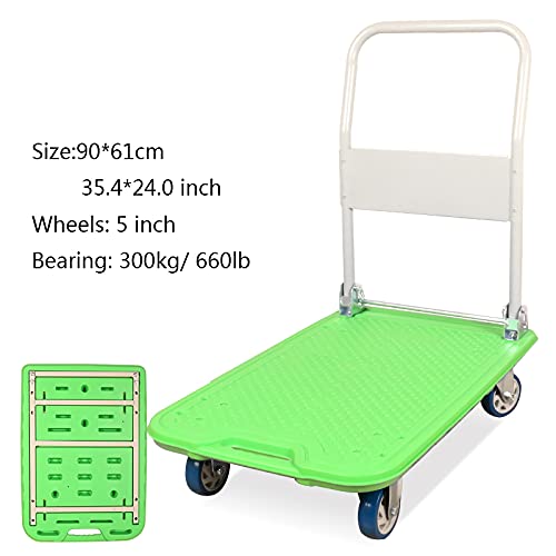 Generic Platform Hand Truck Platform Truck Hand Flatbed Cart with 4 Wheels and Metal Handle Rolling Push Trolley Plastic Deck High Capacity for Luggage Moving Foldable (Size : 90 * 60)