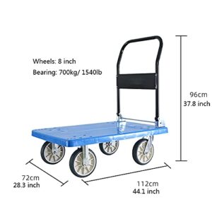 Generic Platform Hand Truck Folding Platform Tool Cart Plastic Flatbed and Metal Handle for Moving Transportation Large Load Capacity 4 Wheels Hand Truck Foldable