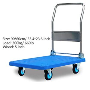 Generic Hand Truck Plastic Platform Truck with Mute Wheels and Foldable Metal Handle for Transport Baggage Books Moving Push Hand Trolley High Load Folding Cart (Size : 300-mutetone), Black,blue