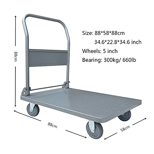 Generic Platform Hand Truck Heavy Trailer Steel Platform Cart with Handle and Silent Wheels for Warehouse Airport Moving Large Load Capacity Folding Hand Truck Push Dolly for Loading (Size : 5in-550