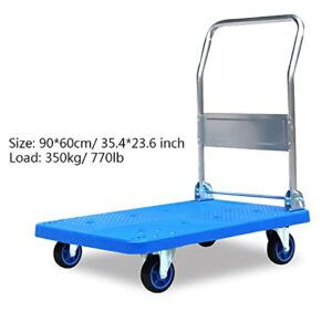 Flatbed Hand Cart Plastic Platform Truck with Mute Wheels and Foldable Metal Handle for Transport Baggage Books Moving Push Hand Trolley High Load Heavy Duty Flatbed Cart (Size : 350-mute)