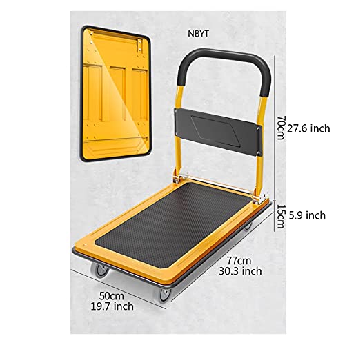 Generic Hand Trucks Platform Truck with Thicken Metal Chassis Foldable Handle Push Dolly and 4 Wheels for Home Office Transport Moving Hand Truck Push Cart (Color : Yellow)