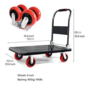 Generic Cart Folding Platform Truck with Plastic Panel Metal Handle Silent Wheels Moving Push Cart for Warehouse Garage Large Load Capacity Platform Truck Cart (Size : 990lb)