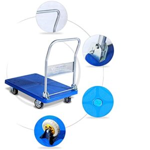 Generic Push Cart Dolly Platform Truck with Silent Wheels Foldable Handle Plastic Deck Push Cart for Home Office Bookstores Moving High Capacity Trolley Platf, 72*60