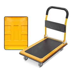 generic hand trucks platform truck with thicken metal chassis foldable handle push dolly and 4 wheels for home office transport moving hand truck push cart (color : yellow)