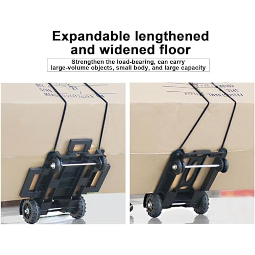 Generic Aluminum Alloy Folding Cart Adjustable Hand Truck Dolly Hand Trunk Cart Mini Luggage Cart with Wheels for Carry Boxes, 1 pc, Black