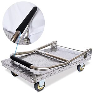 Generic Flatbed Hand Cart Platform Truck Stainless Steel Deck Large Load Capacity and Foldable Handle with Sponge Ideal for Heavy Duty Moving Transport Heavy Duty Flatbed Cart (Color : 304steel, Siz