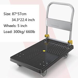 Hand Trucks Hand Truck Folding Platform Cart with 4 Wheels and Metal Handle for Express Luggage Moving Push Trolley Household Quiet Transport Push Cart (Size : 87-mute5)