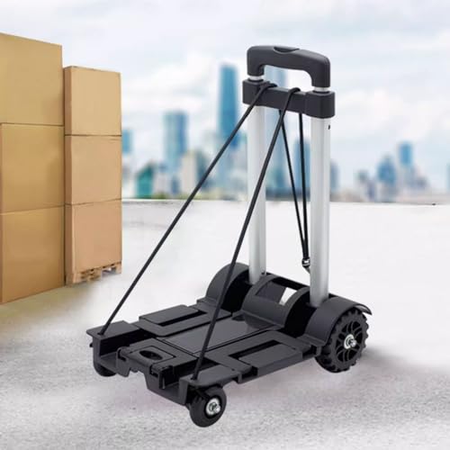 Generic Aluminum Alloy Folding Cart Adjustable Hand Truck Dolly Hand Trunk Cart Mini Luggage Cart with Wheels for Carry Boxes, 1 pc, Black