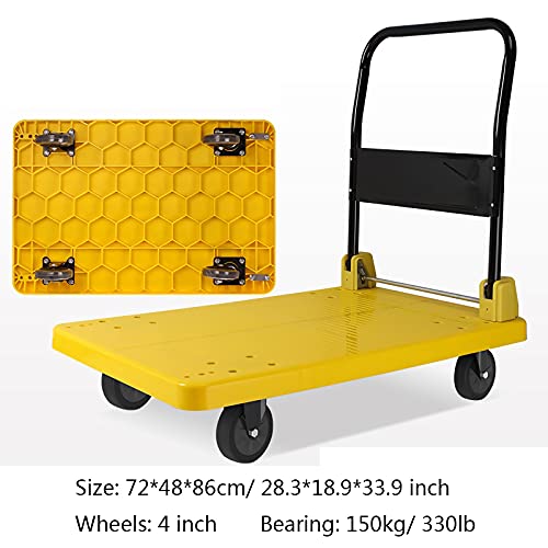 Generic Push Cart Dolly Folding Platform Truck Plastic Deck and Metal Handle Hand Cart with Wheels Foldable Push Trolley for Lage Parcel Tools Moving Platform