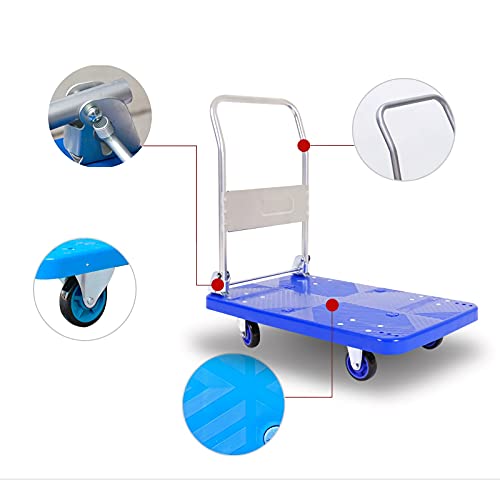 Generic Foldable Push Hand Cart Folding Platform Truck Plastic Deck and Metal Handle Hand Cart with Wheels Foldable Push Trolley for Lage Parcel Tools Moving