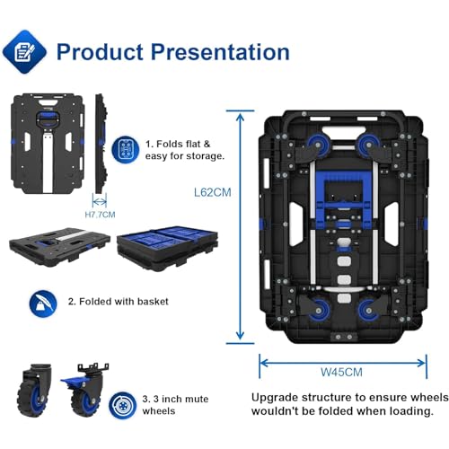 Generic Foldable Platform Hand Truck Can Splice Together Push Cart 300lb Weight Capacity Lightweight Flatbed Trolley for Warehouse,Can Hold 300 Lbs