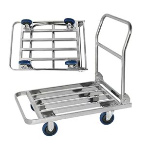 Generic Platform Hand Truck Foldable Hand Truck Heavy Duty Stainless Push Cart Flatbed Trolley with Hollow Out Platform for Luggage Baggage Moving Transport Foldable (Size : 50 * 70)