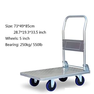 Generic Flatbed Hand Cart Steel Platform Truck Heavy Duty Small Flat 4-Wheel Trolley with Foldable Handle High Load Capacity for Household Daily Moving Heavy Duty Flatbed Cart (Size : 550lbs-silent)