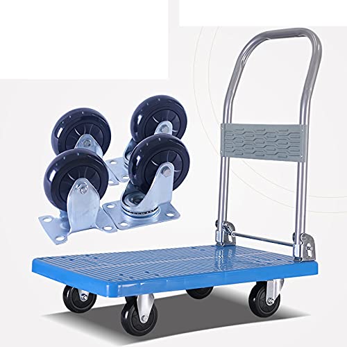 Generic Cart Platform Truck Thicken Hand Cart with 360 Degree Swivel Wheels and Foldable Handle Silent for Shopping Luggage Moving Trolley Platform Truck Cart (Size : 88 * 58-550lb)