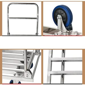 Generic Platform Hand Truck Foldable Hand Truck Heavy Duty Stainless Push Cart Flatbed Trolley with Hollow Out Platform for Luggage Baggage Moving Transport Foldable (Size : 50 * 70)