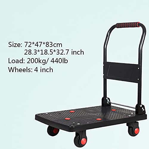 Generic Flatbed Hand Cart Foldable Platform Truck Plastic Panel Push Dolly with Foldable Handle Mute Wheels for Office Bookstore Library Supermarket Heavy Duty Flatbed Cart (Size : Mutetone)