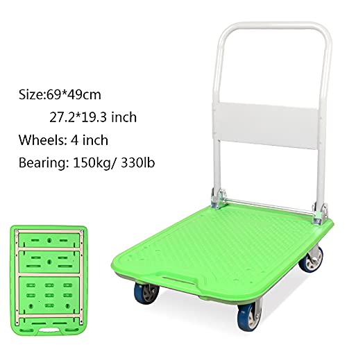 Push Cart Dolly Foldable Platform Truck Plastic Deck Metal Handle Folding Push Cart for Moving Silent Wheels Trolley Fit Outdoor Indoor Transport Plat