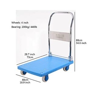 Generic Platform Trucks Platform Truck Silent Push Cart with Metal Handle and Plastic Deck for Luggage Cooler Moving Folding Hand Trolley Swivel Wheels Platform Cart, 440lb(72*46)