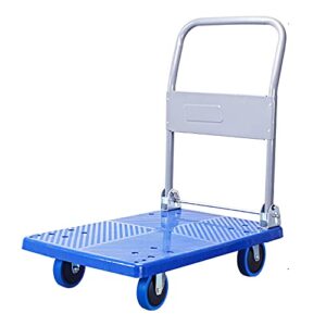 generic flatbed hand cart foldable platform truck plastic deck push cart metal handle hand trolley for moving transport silent wheels fit outdoor and indoor heavy duty flatbed cart (size : s), small