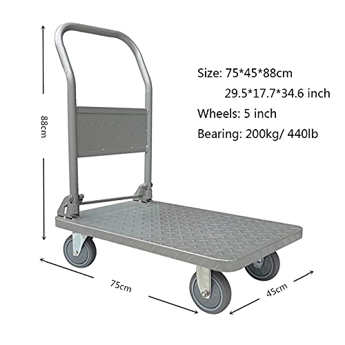 Generic Flatbed Hand Cart Flatbed Portable Trolley Steel Platform Truck with Foldable Handle and Swivel Wheels for Pulling Goods Luggage Heavy Load Capacity Heavy Duty Flatbed Cart (Size : 5in-440lb