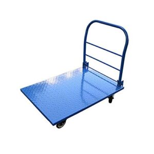 generic handling vehicle flatbed truck push cart dolly moving platform hand truck — foldable for easy storage and 360 degree swivel wheels, blue