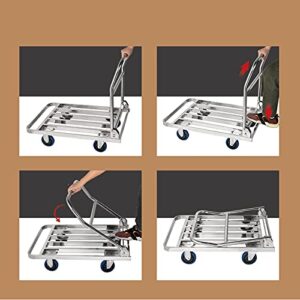 Generic Platform Hand Truck Foldable Hand Truck Heavy Duty Stainless Push Cart Flatbed Trolley with Hollow Out Platform for Luggage Baggage Moving Transport Foldable (Size : 50 * 70)