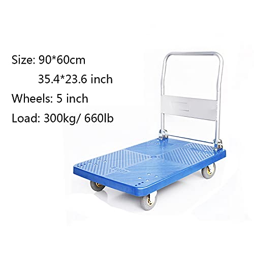 Generic Flatbed Hand Cart Platform Truck Large Folding Push Cart with Metal Handle and 4 Wheels for Home Bookstore Moving Trolley 660lbs Weight Capacity Heavy Duty Flatbed Cart (Size : 5inchwheels)