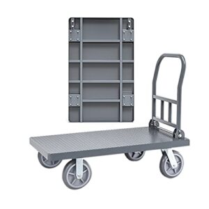 generic hand cart with folding steel platform,push cart foldable heavy duty, non-slip surface, maximum load 600 kg with 4 wheels (size : 105 * 63 * 97cm)