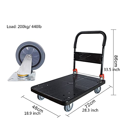 Generic Hand Truck Silent Platform Truck Moving Push Cart with Foldable Handle and Mute Swivel Wheels for Home Office 440lbs Weight Capacity Utility Cart (Color : Graywheel)