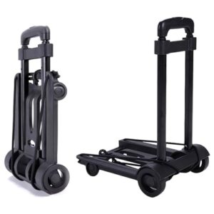 black foldable hand truck folding hand dolly cart portable truck dolly with 4 wheels for luggage carrying (black)