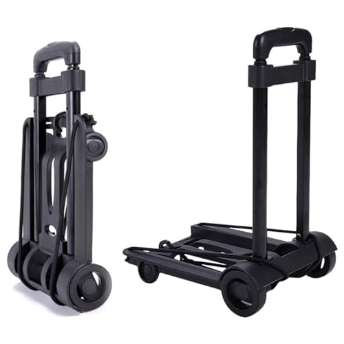 Black Foldable Hand Truck Folding Hand Dolly Cart Portable Truck Dolly with 4 Wheels for Luggage Carrying (Black)