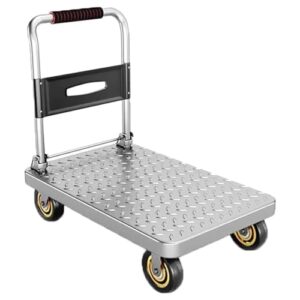 heavy duty hand truck foldable hand truck flatbed trolley thicken steel material dolly cart for warehouse use,can hold 1300 lbs (silver)