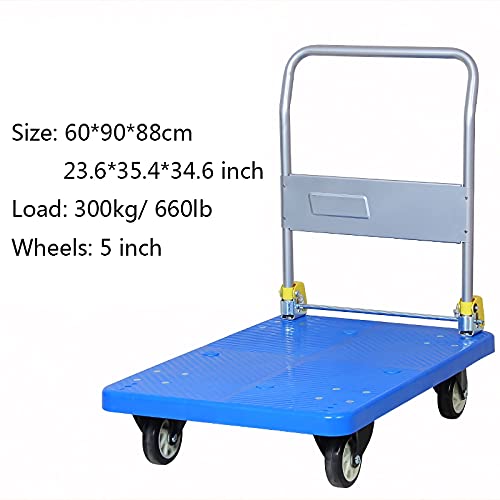 Generic Flatbed Hand Cart Platform Truck Plastic Chassis with High Loading Capacity Foldable Handle for Easy Carry and Storage Hand Trolley Heavy Duty Flatbed Cart (Size : S), Small